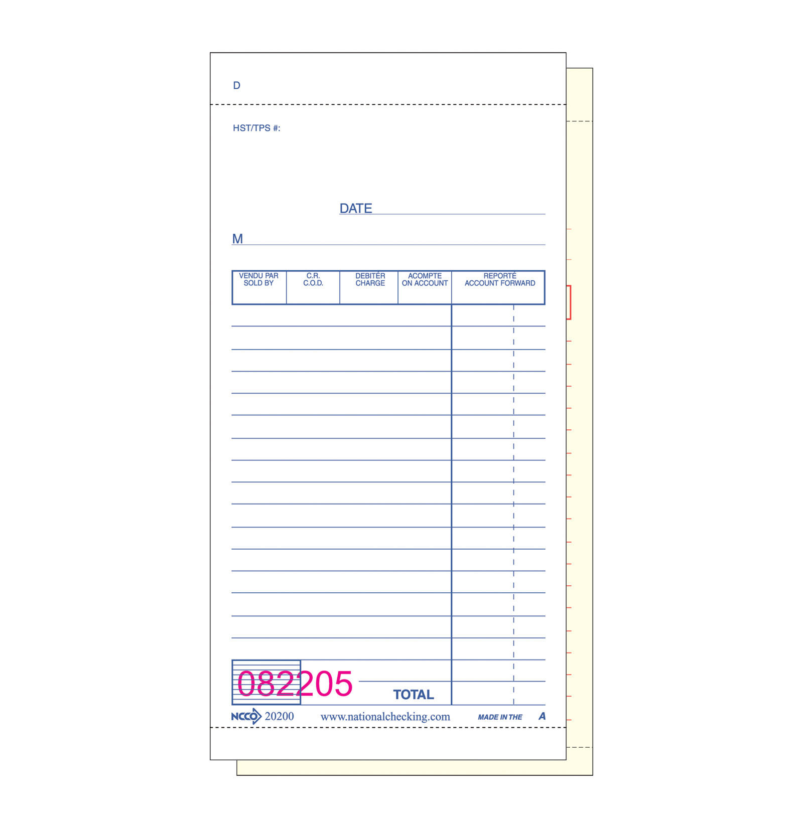 Canadian Medium Two-Part Carbonless Guest Check - National Checking
