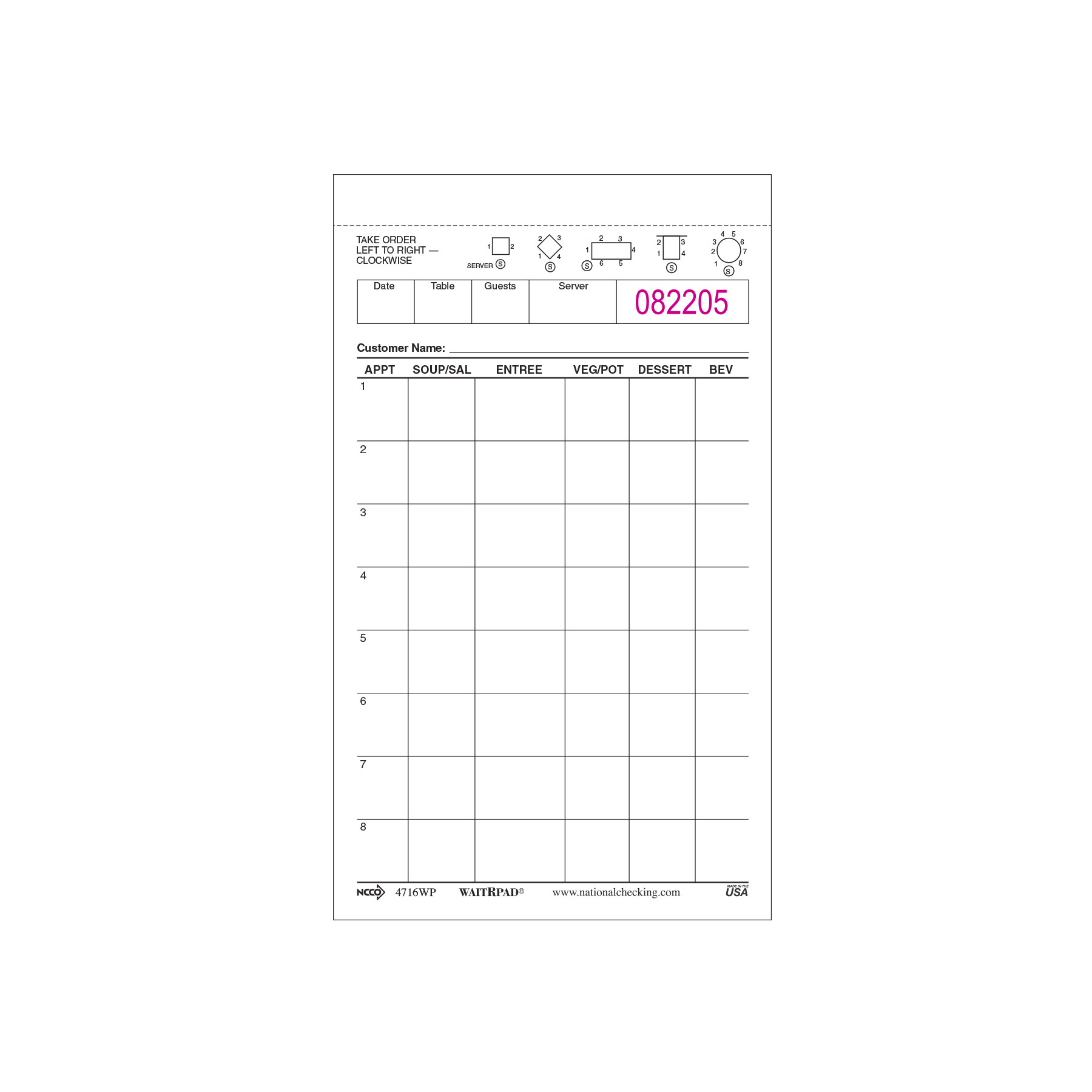 Medium-Wide Single Copy Paper Guest Check - National Checking