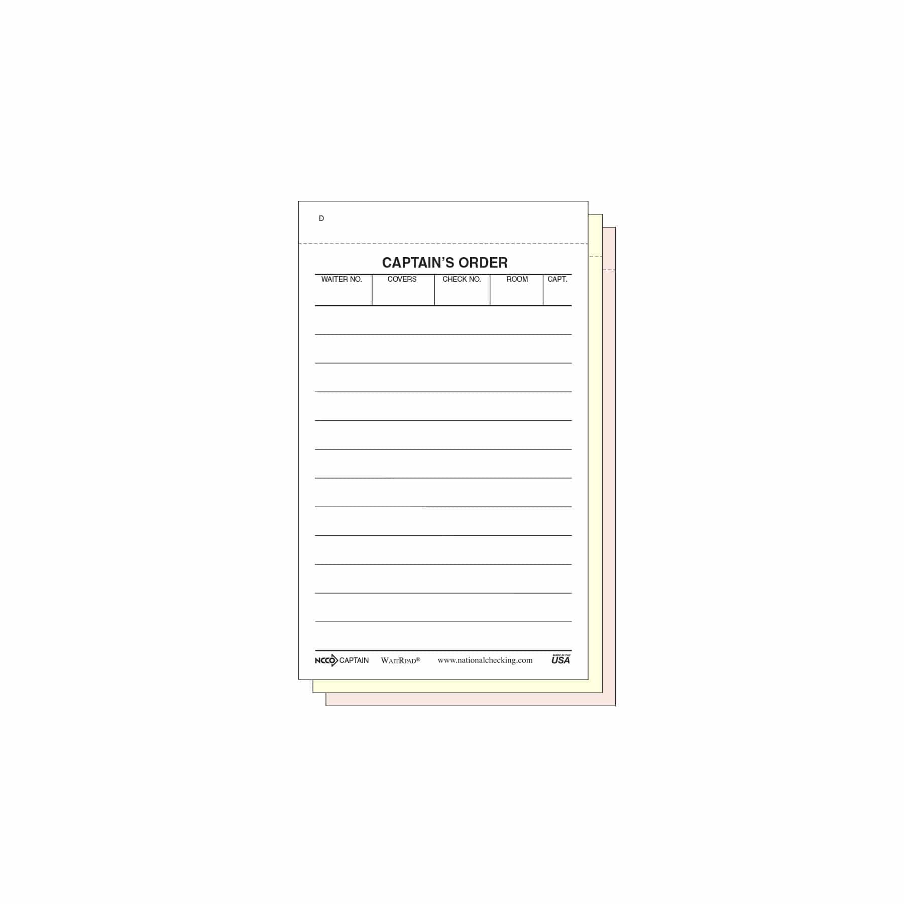 Small Three-Part Carbonless WaitRPad Guest Check - National Checking