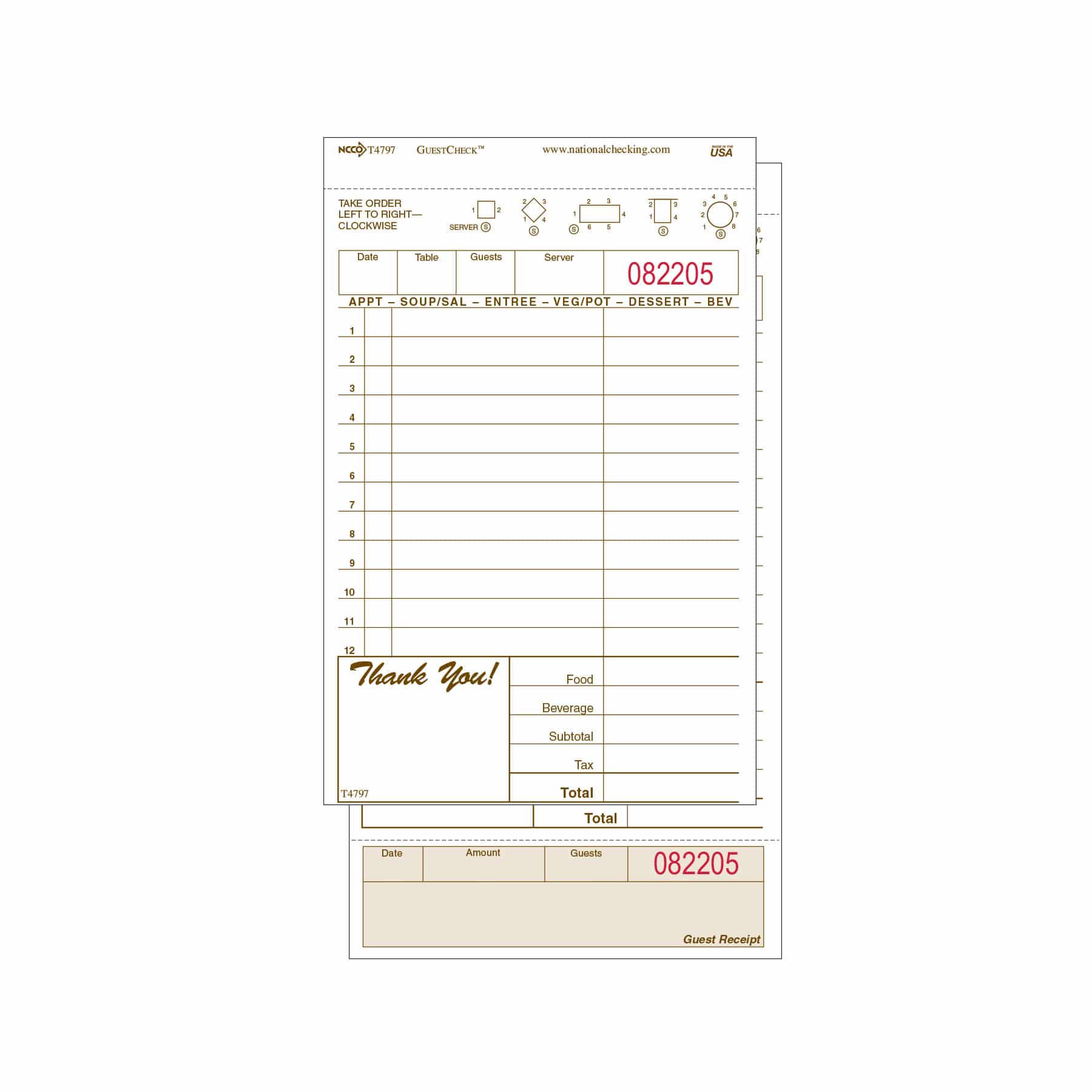 Medium-Wide Two-Part Carbonless Guest Check - National Checking