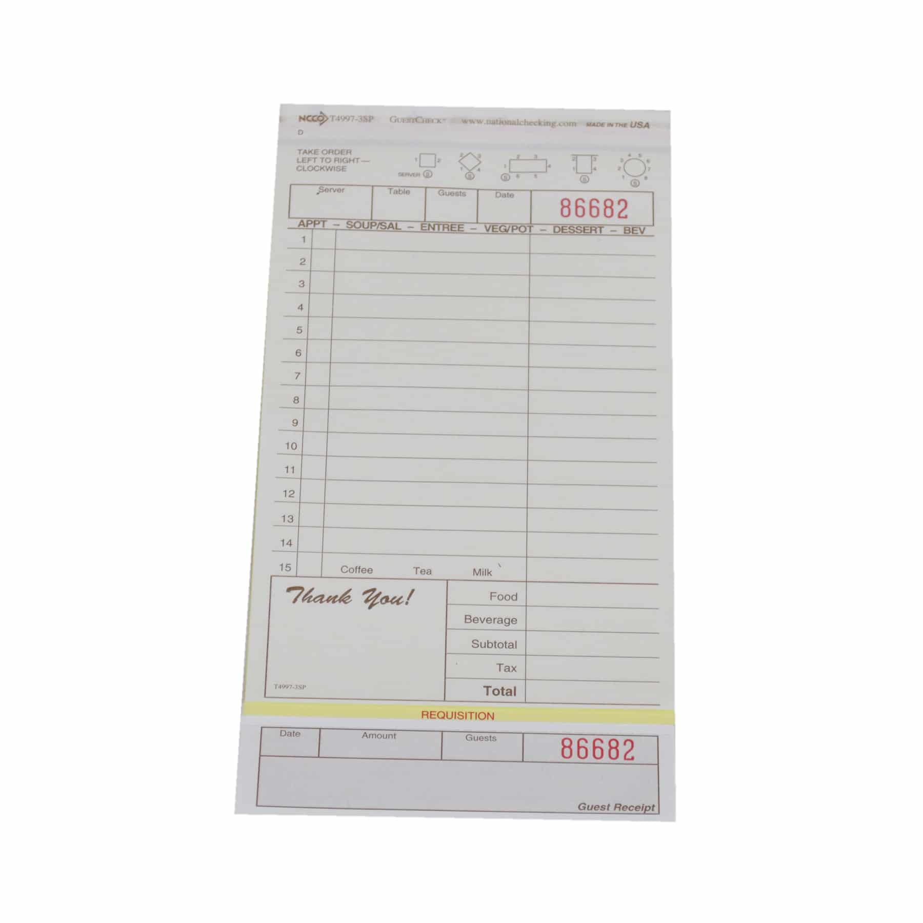 Large-Wide Three-Part Carbonless Guest Check - National Checking