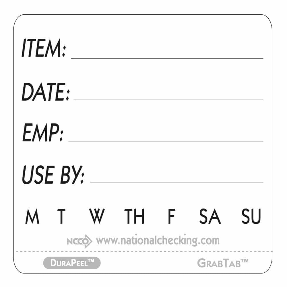 2" x 2" Shelf Life DuraPeel™ Labels - National Checking